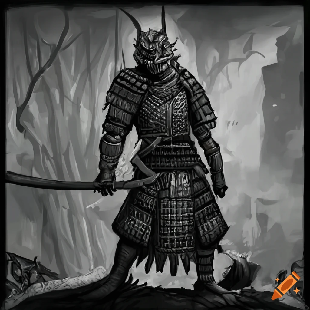 Illustration of a dragonborn samurai warrior on Craiyon