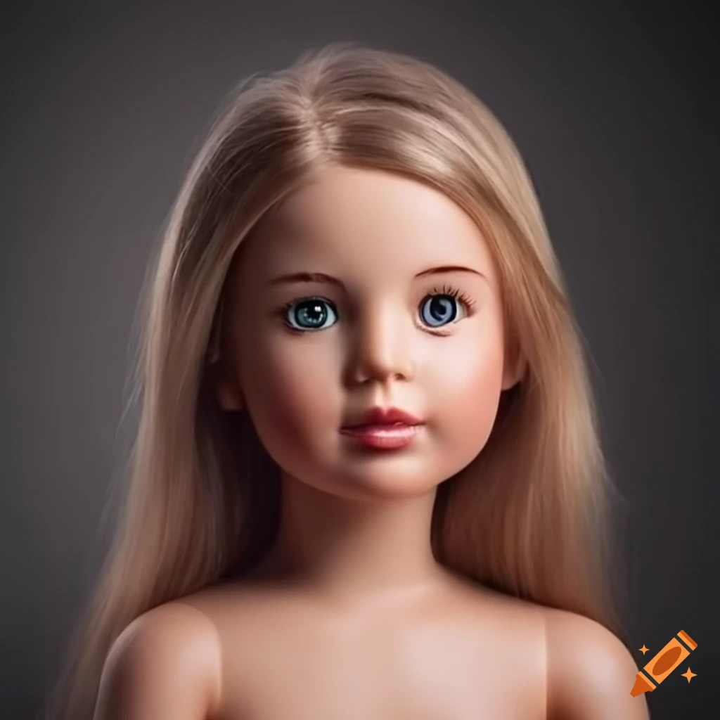 Detailed portrait of a beautiful woman morphing into a doll on Craiyon