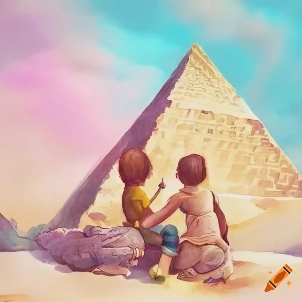 Illustration of children exploring pyramids