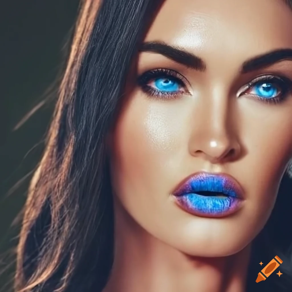 Portrait of a beautiful woman with blue catlike eyes on Craiyon