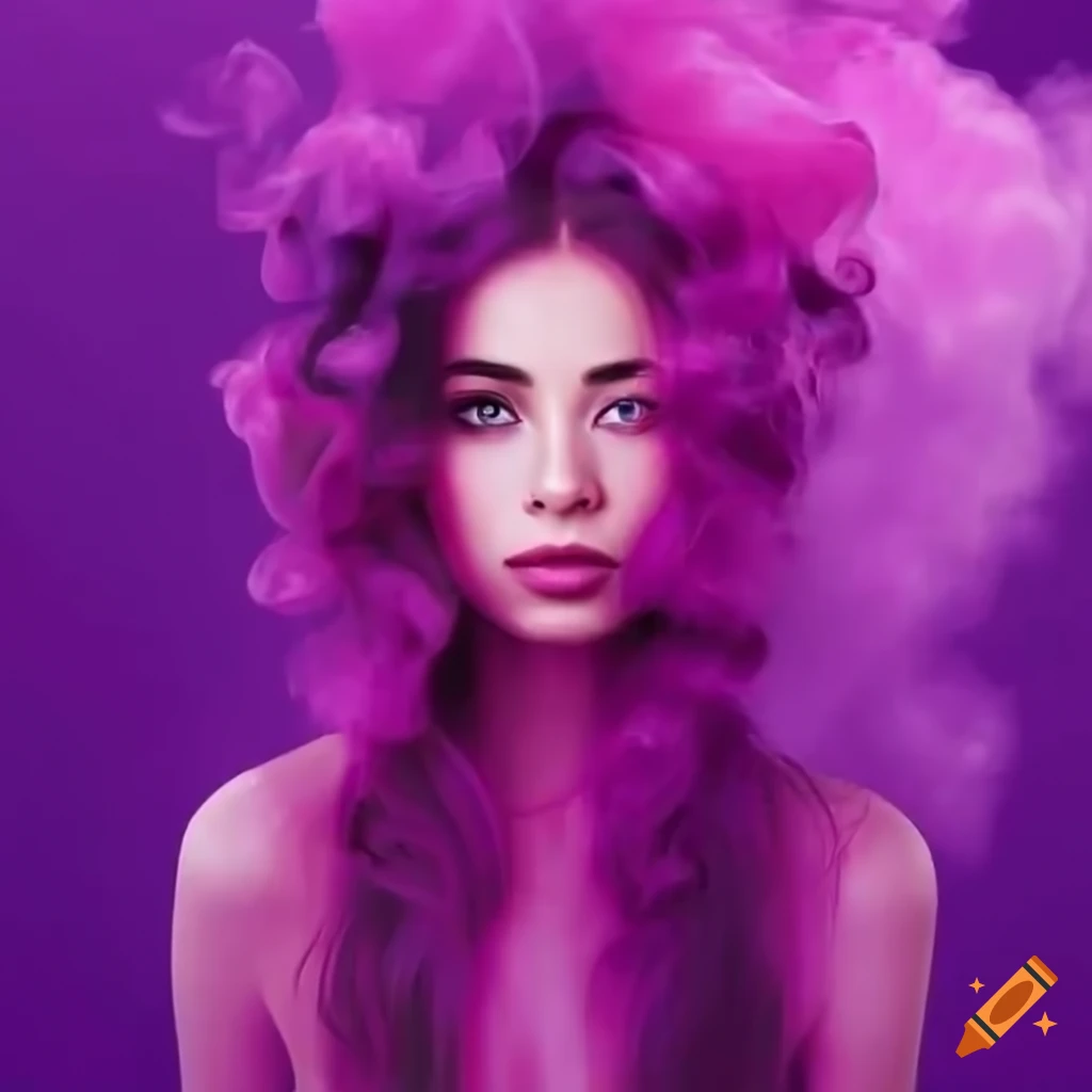 Artistic portrait of a woman with pink smoke hair on Craiyon
