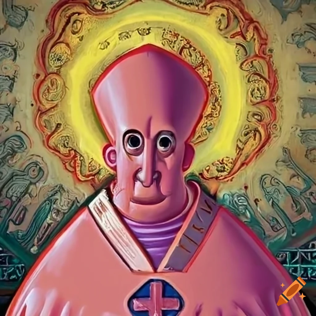 Satirical artwork of patrick star as the pope on Craiyon