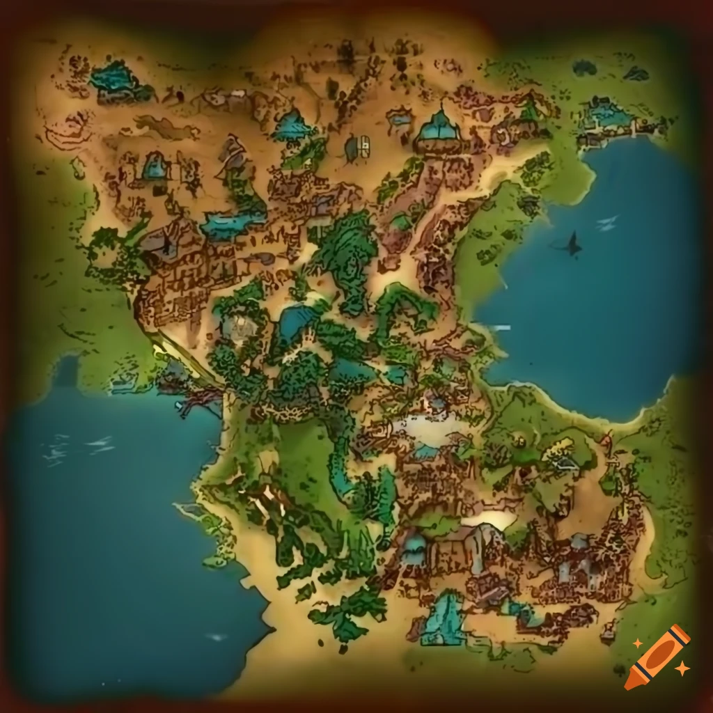 Map of a fantasy kingdom with mountains and forests on Craiyon