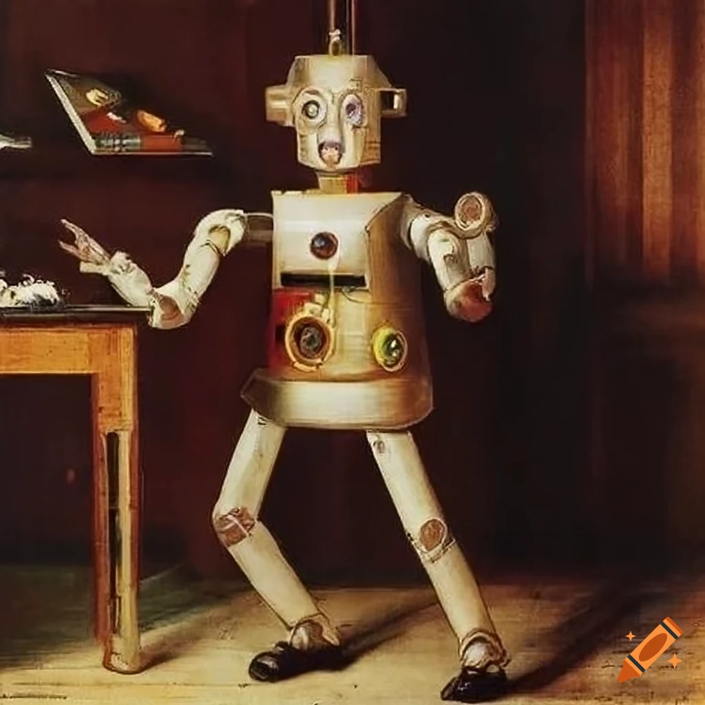 Classic painting of a grinning mechanical robot on Craiyon