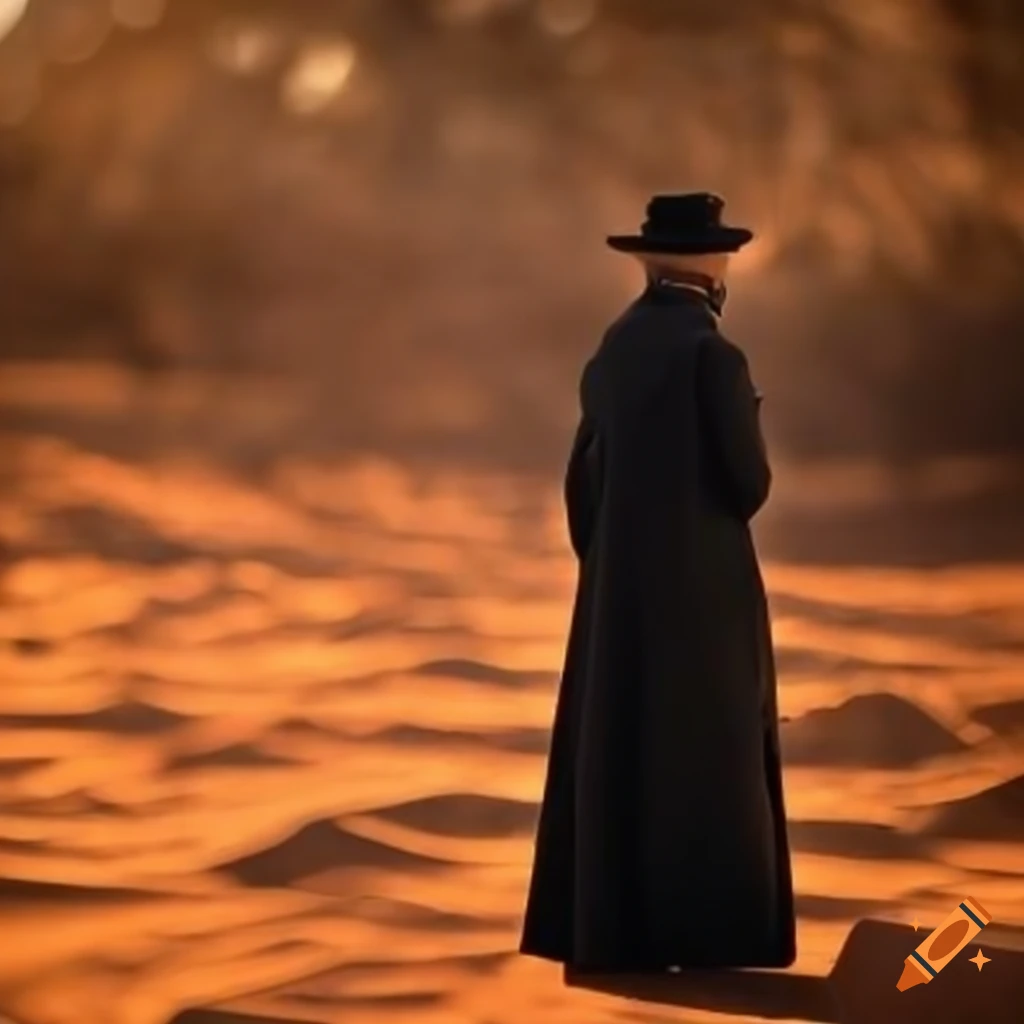 Image of a gunslinger in a black coat on Craiyon