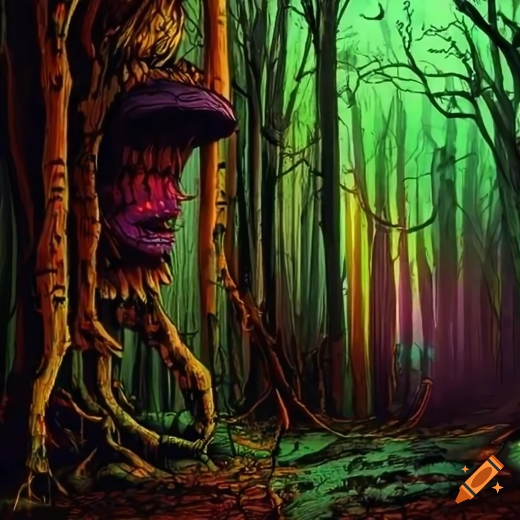 Alien forest in comic book style on Craiyon