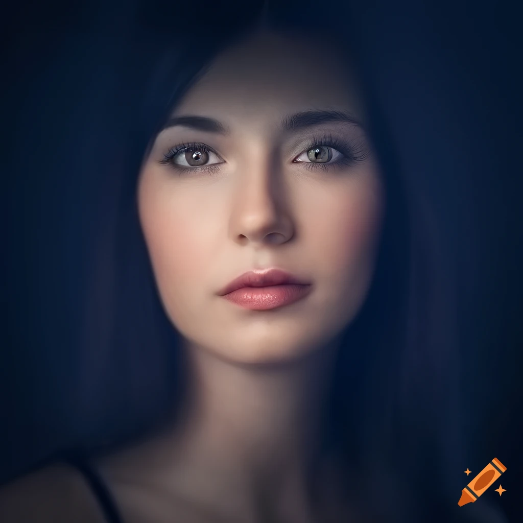 Close Up Portrait Of A Young Woman With Dark Hair And Eyes