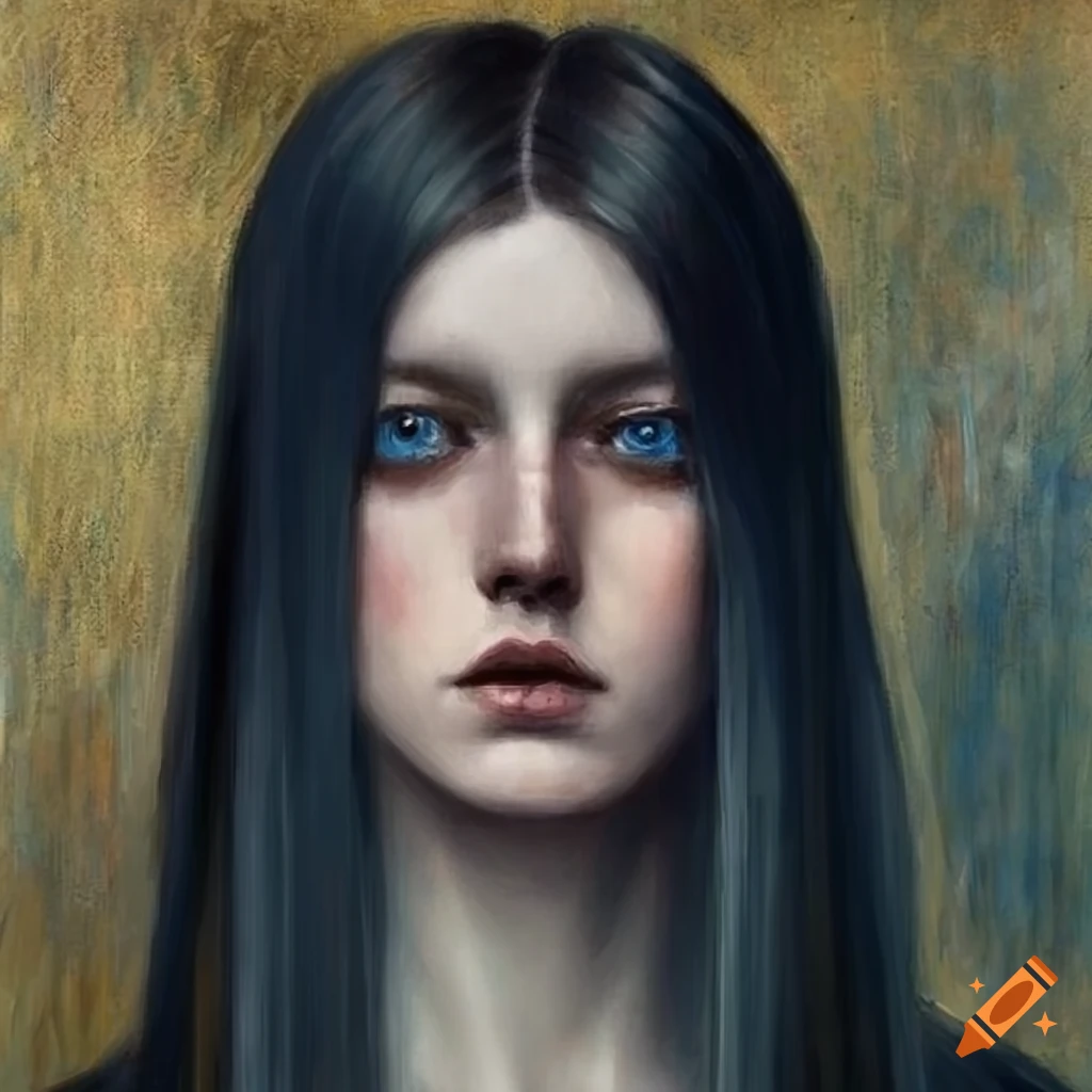 Character design with an androgynous woman with long black hair on Craiyon