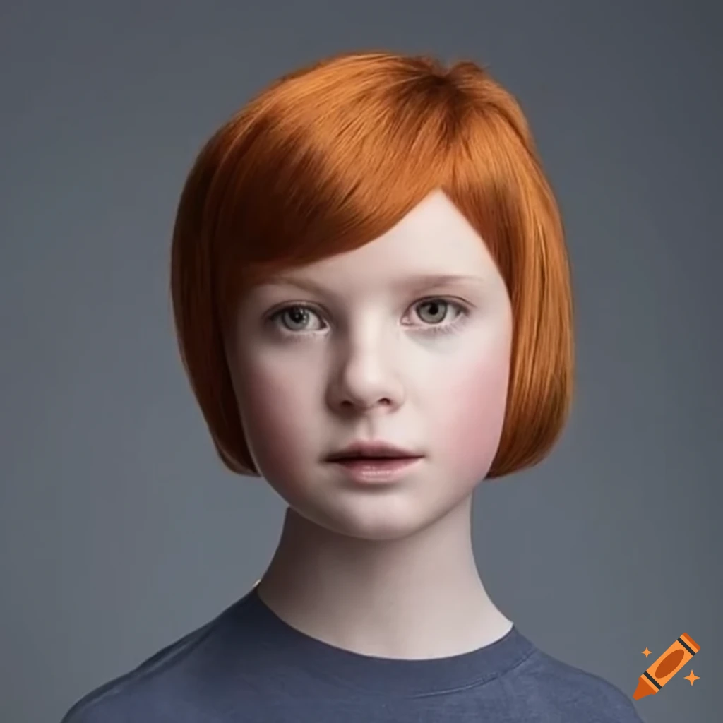Picture of a young girl with dark ginger pixie haircut