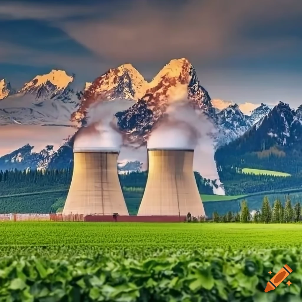Landscape with nuclear power plant and Grand Teton mountains on Craiyon