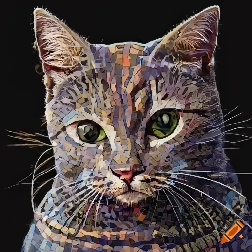 Mosaic cat image with high dithering on Craiyon