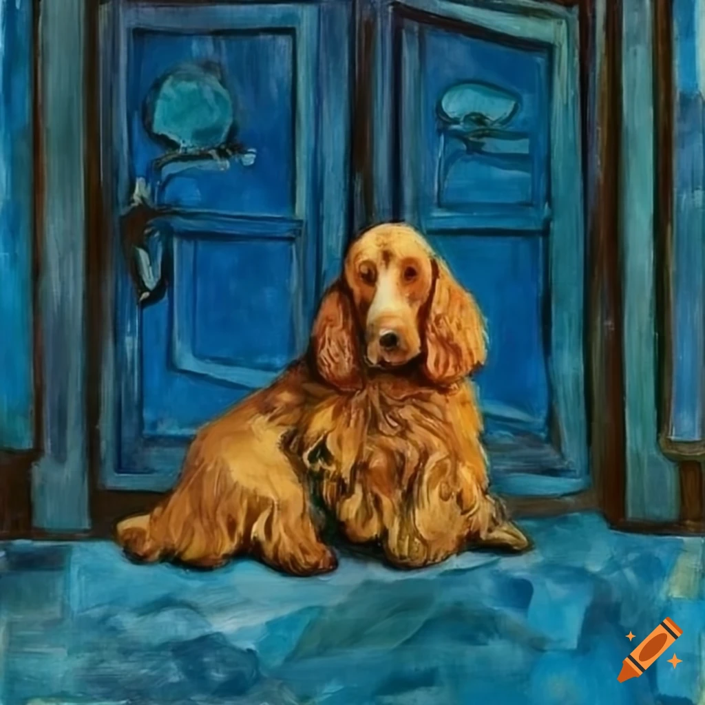 Cocker spaniel in a box with flowers in the style of renoir on Craiyon