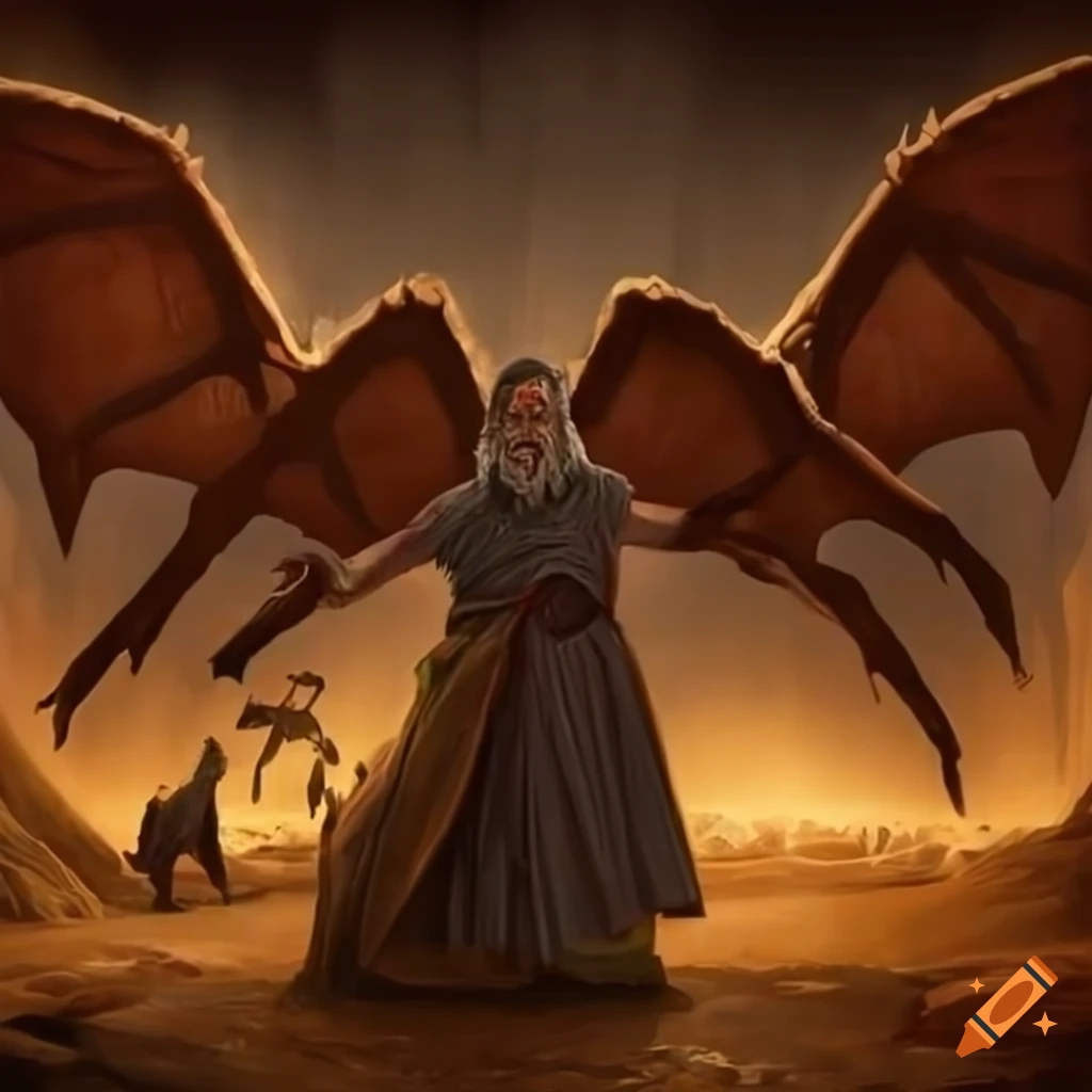 Digital artwork of Moses parting the sea for dinosaurs on Craiyon