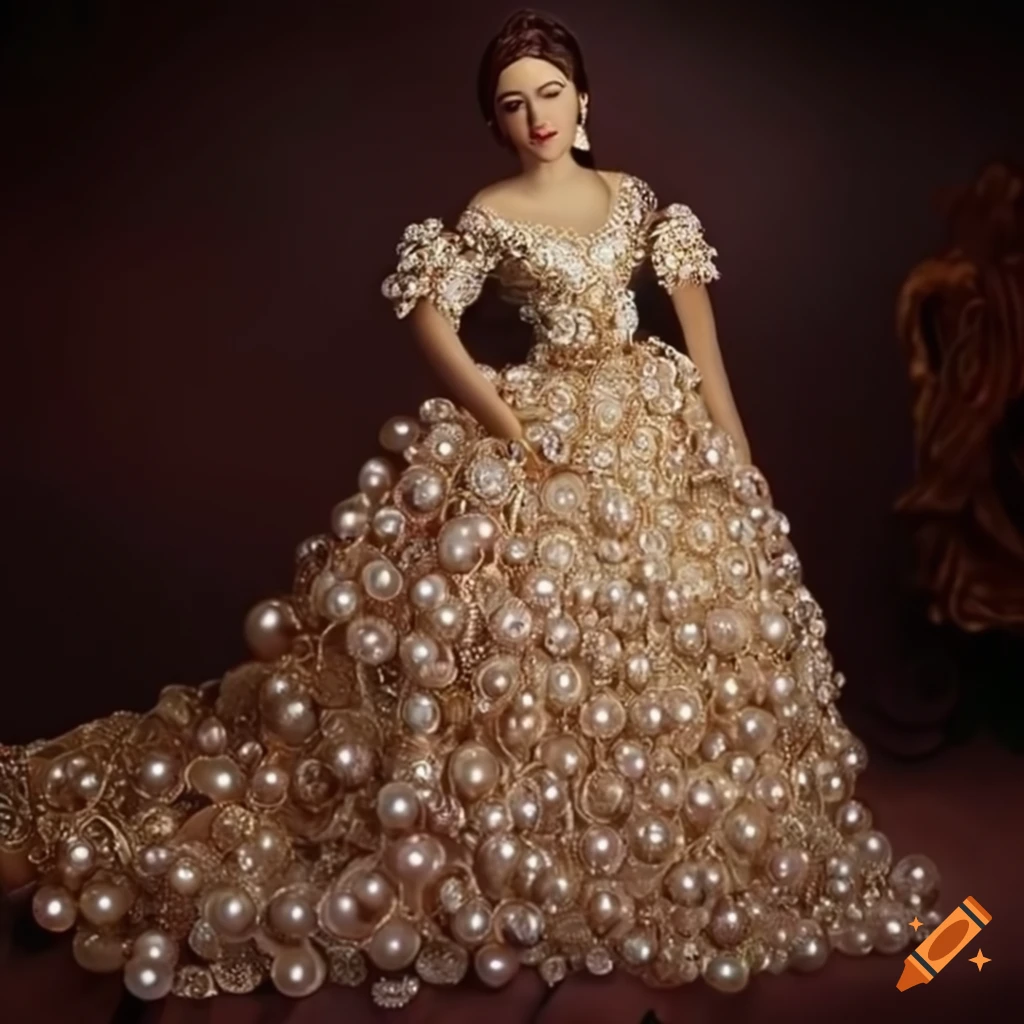 Portrait of a glamorous woman in a pearl gown on Craiyon