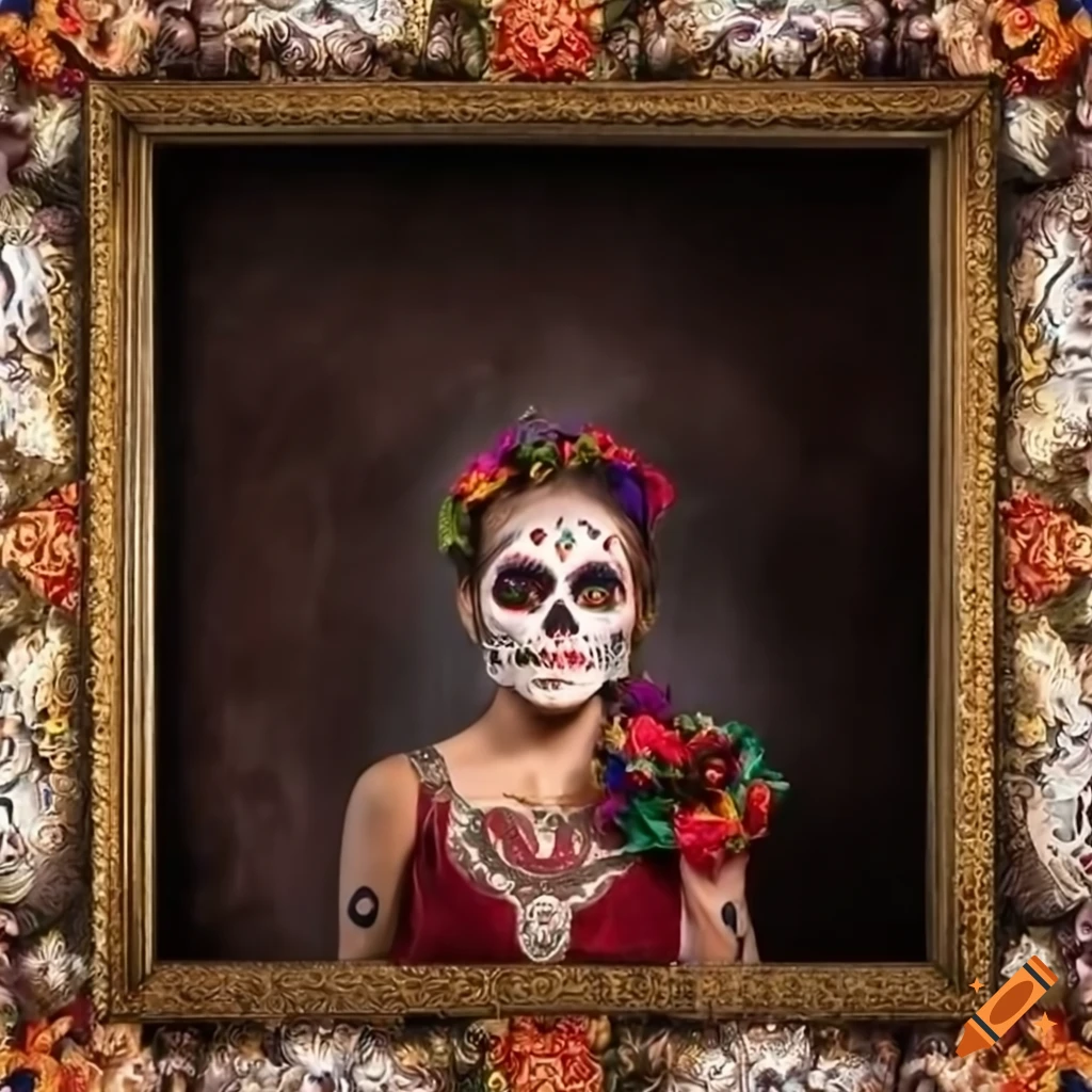 Day of the dead portrait altar frame on Craiyon
