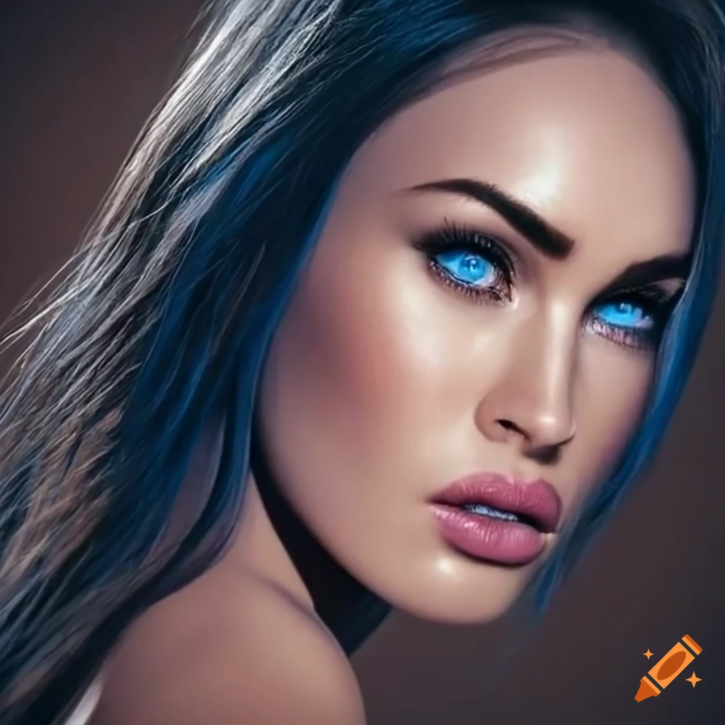 Portrait of a beautiful woman with blue catlike eyes on Craiyon