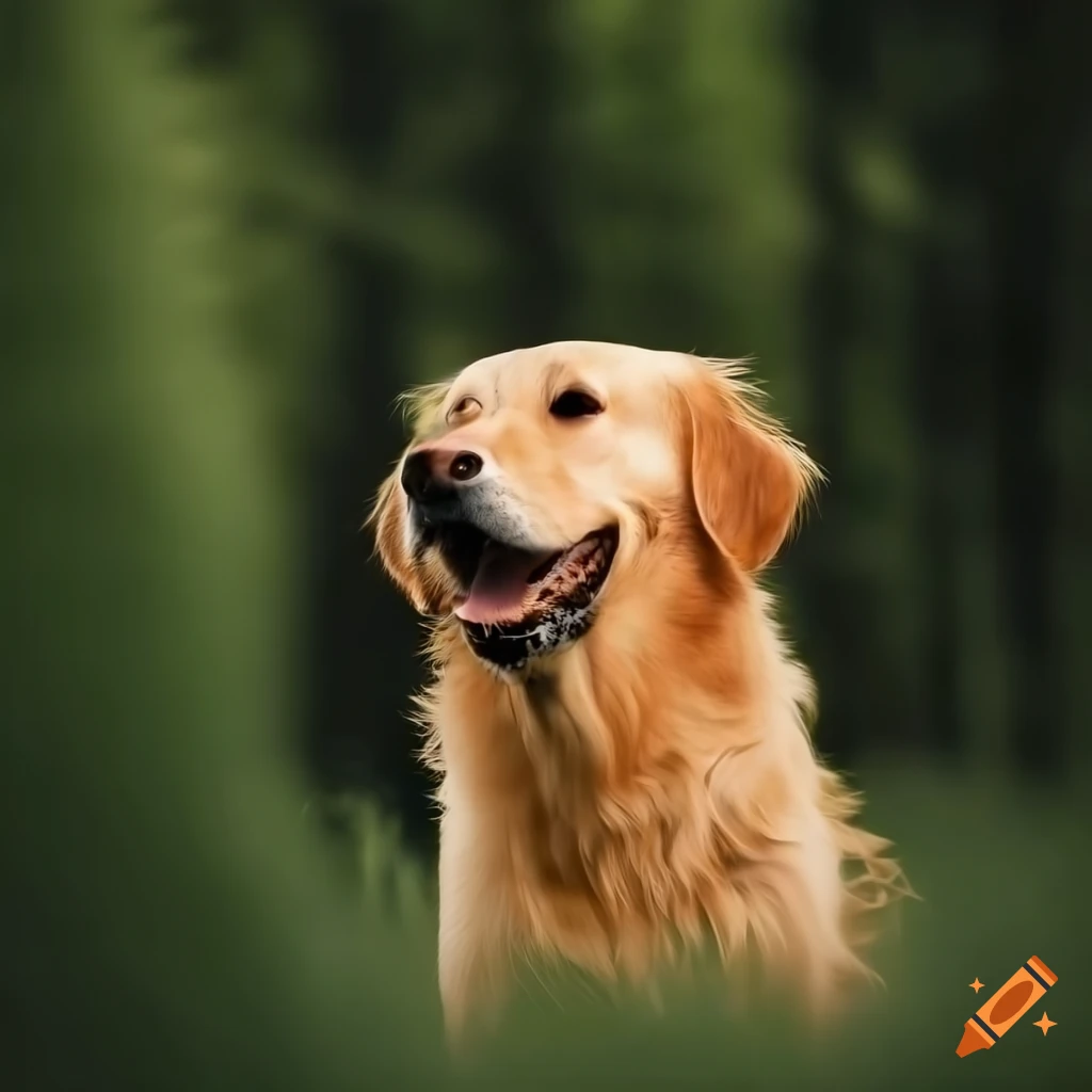 Golden retriever running in a green field on Craiyon