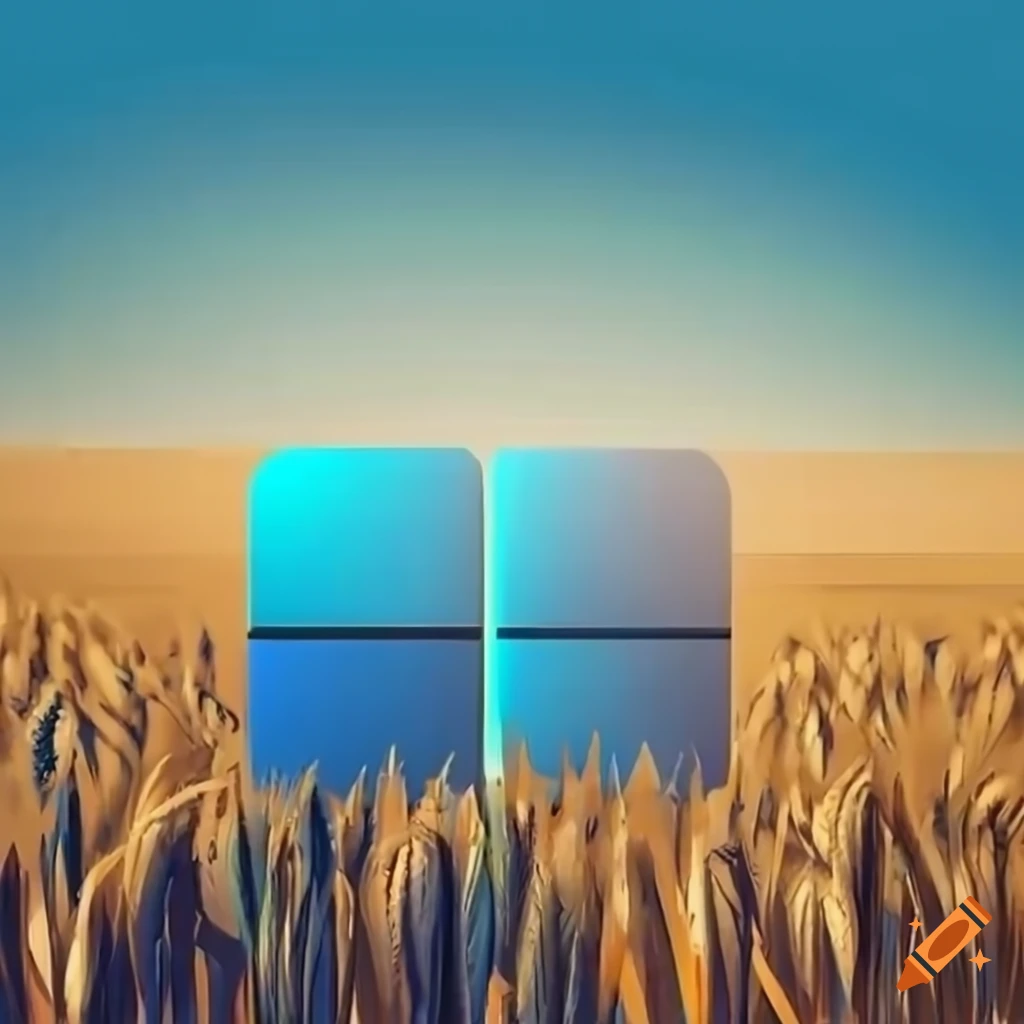 Microsoft windows 11 logo on a wheat field