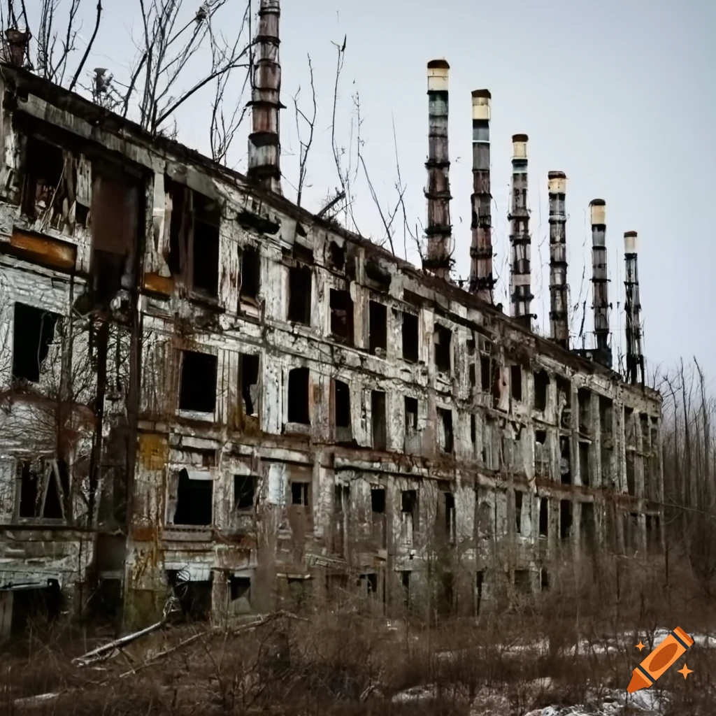 Snowy winter landscape of abandoned structures in pripyat, ukraine on ...