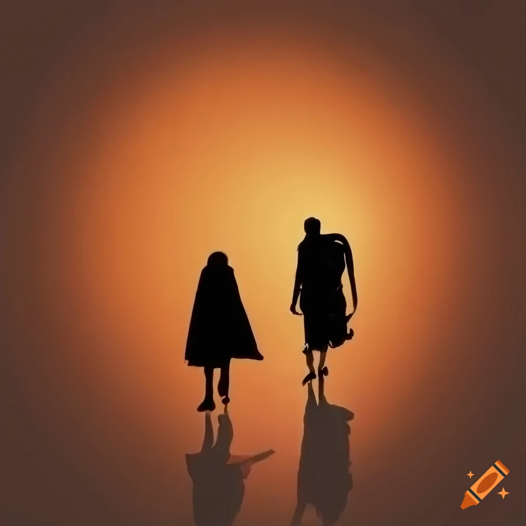 Silhouette of a lady and shadow man walking