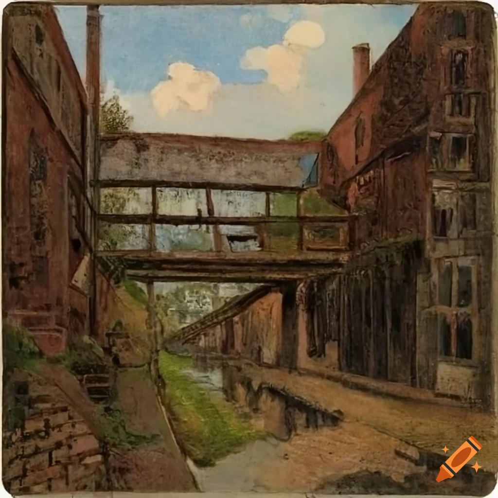 Abandoned factory with unique structures and climbing plants on Craiyon