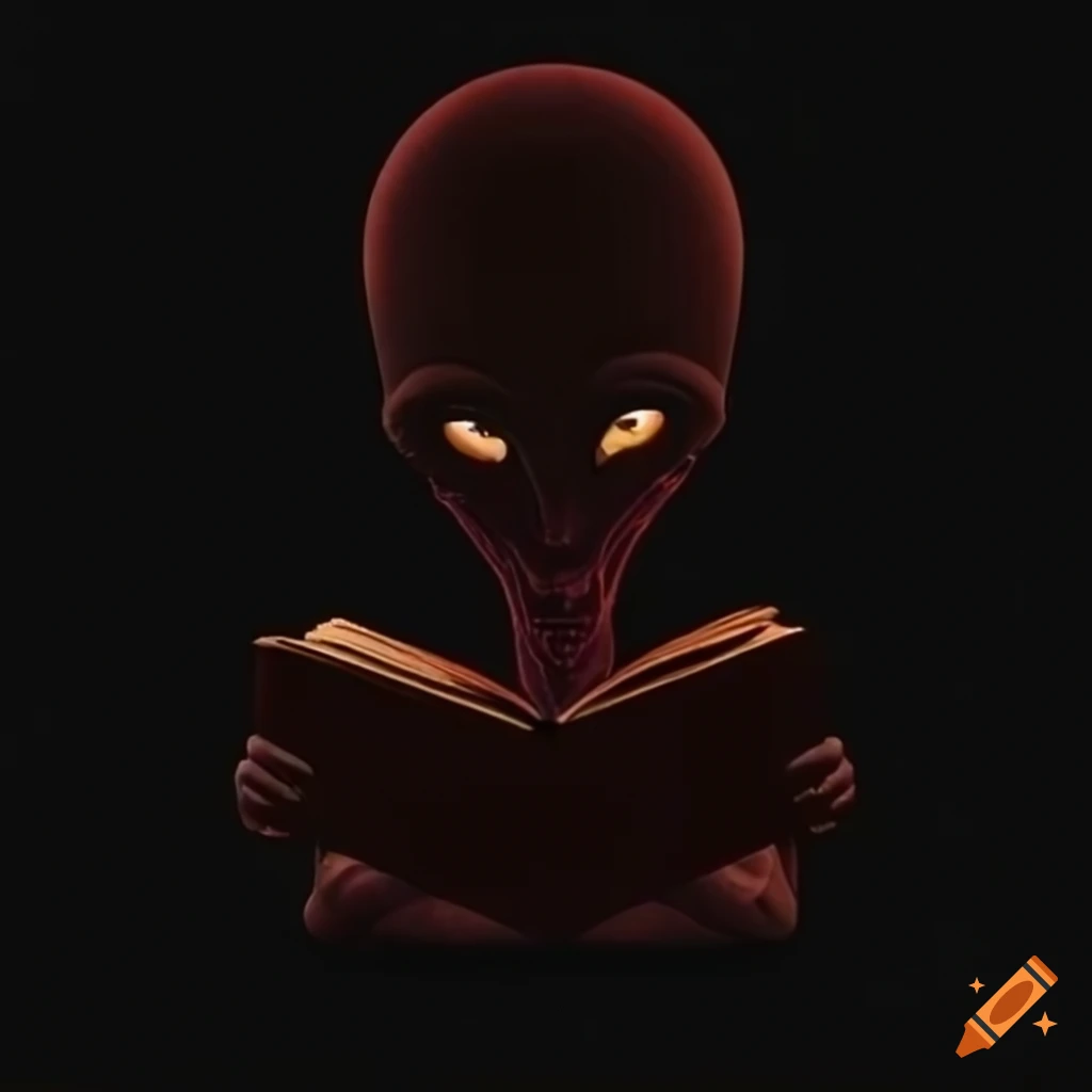 Silhouette of an alien reading a book on Craiyon