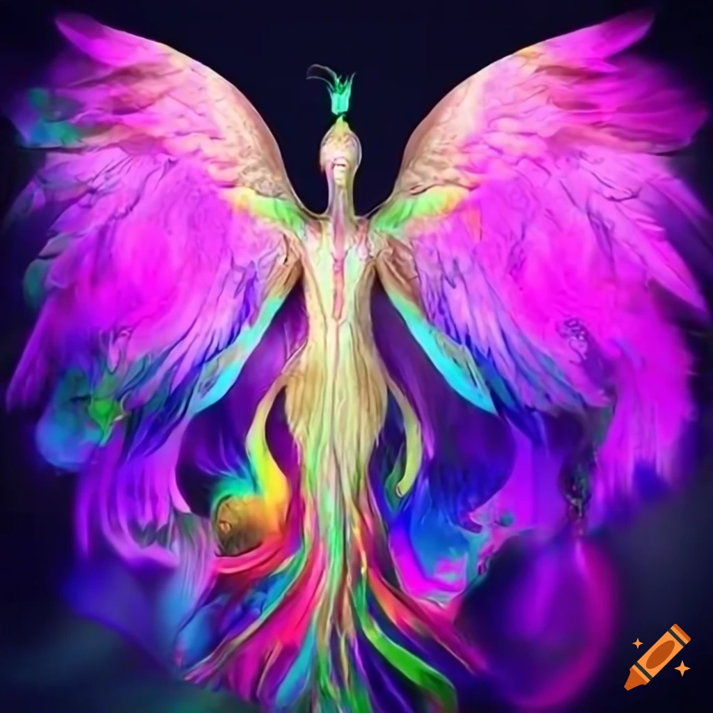 Photo of a genderless spirit creature with colorful wings on Craiyon