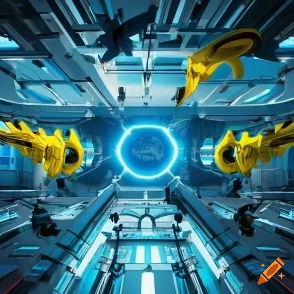Futuristic scientists studying hanging mechas on Craiyon