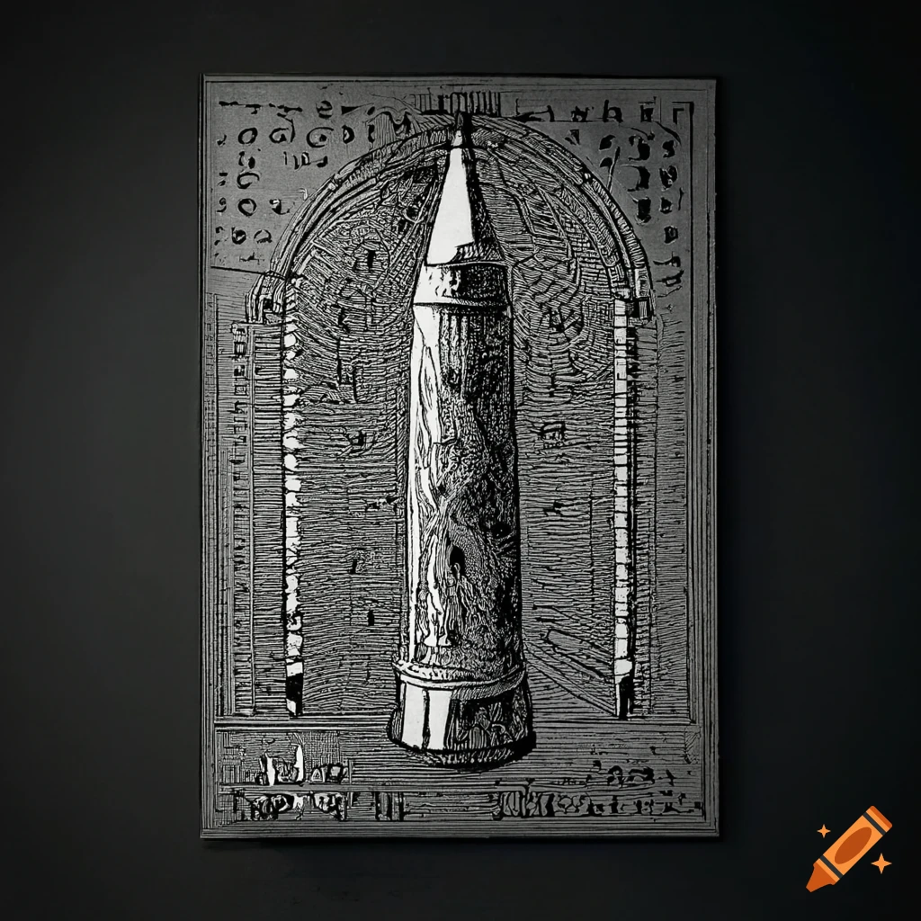 Line etching of a ruler and pencil