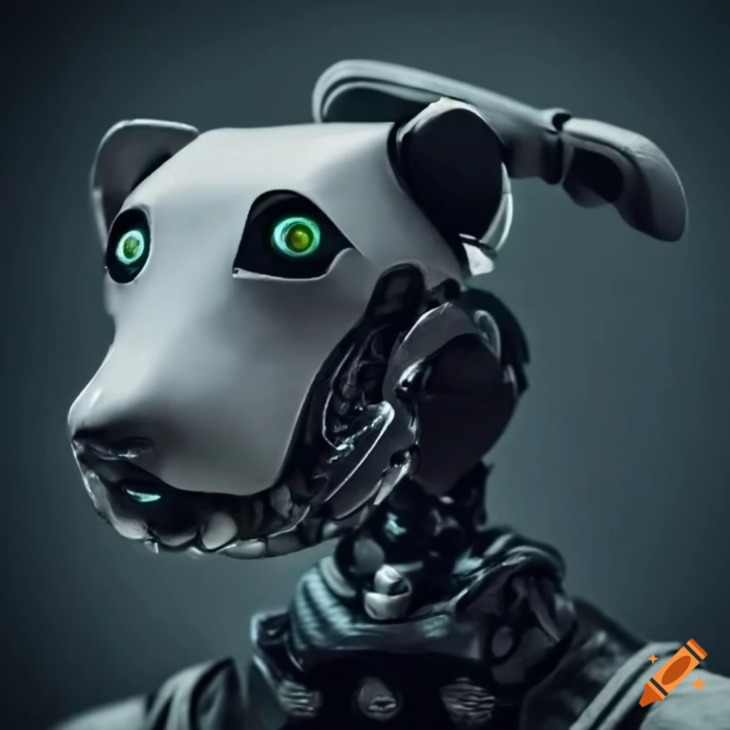Humanoid body with a dog robot head on Craiyon