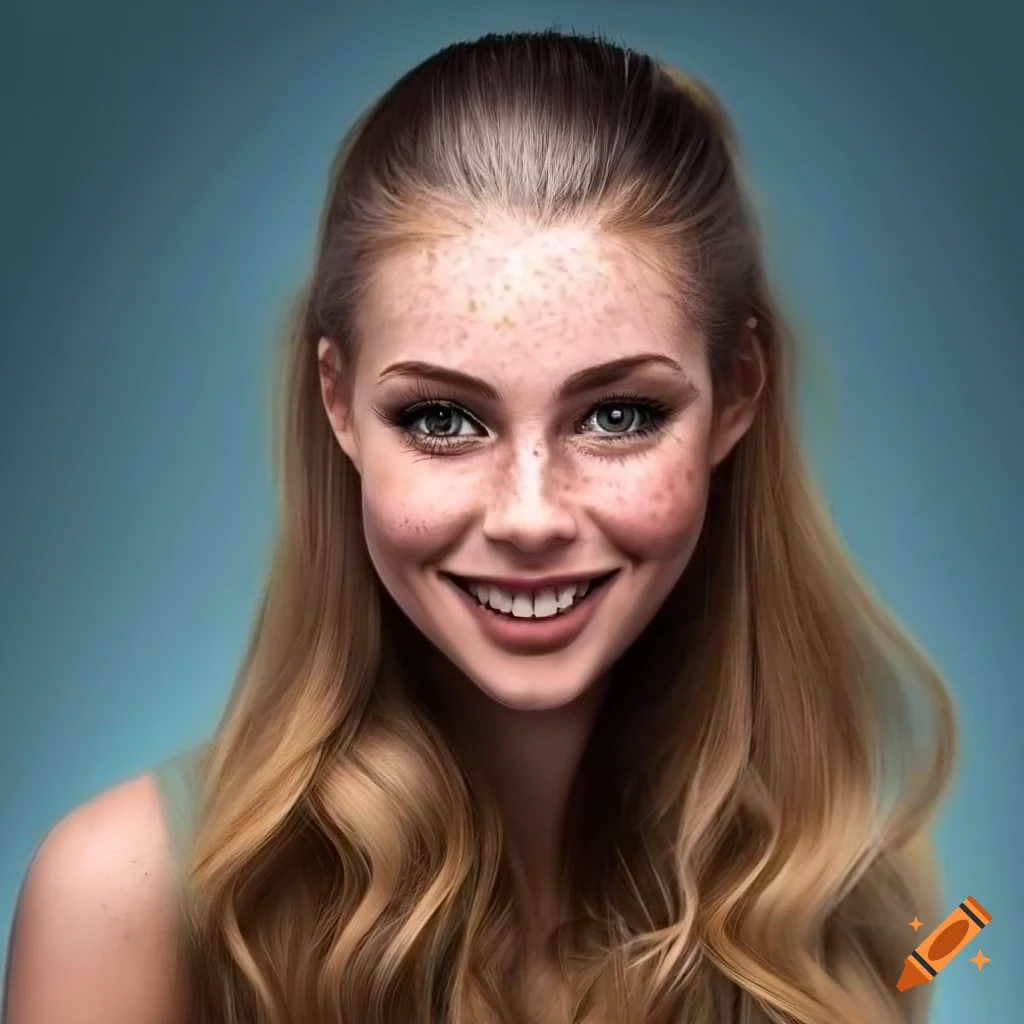 Portrait of a beautiful woman with freckles and blonde hair on Craiyon