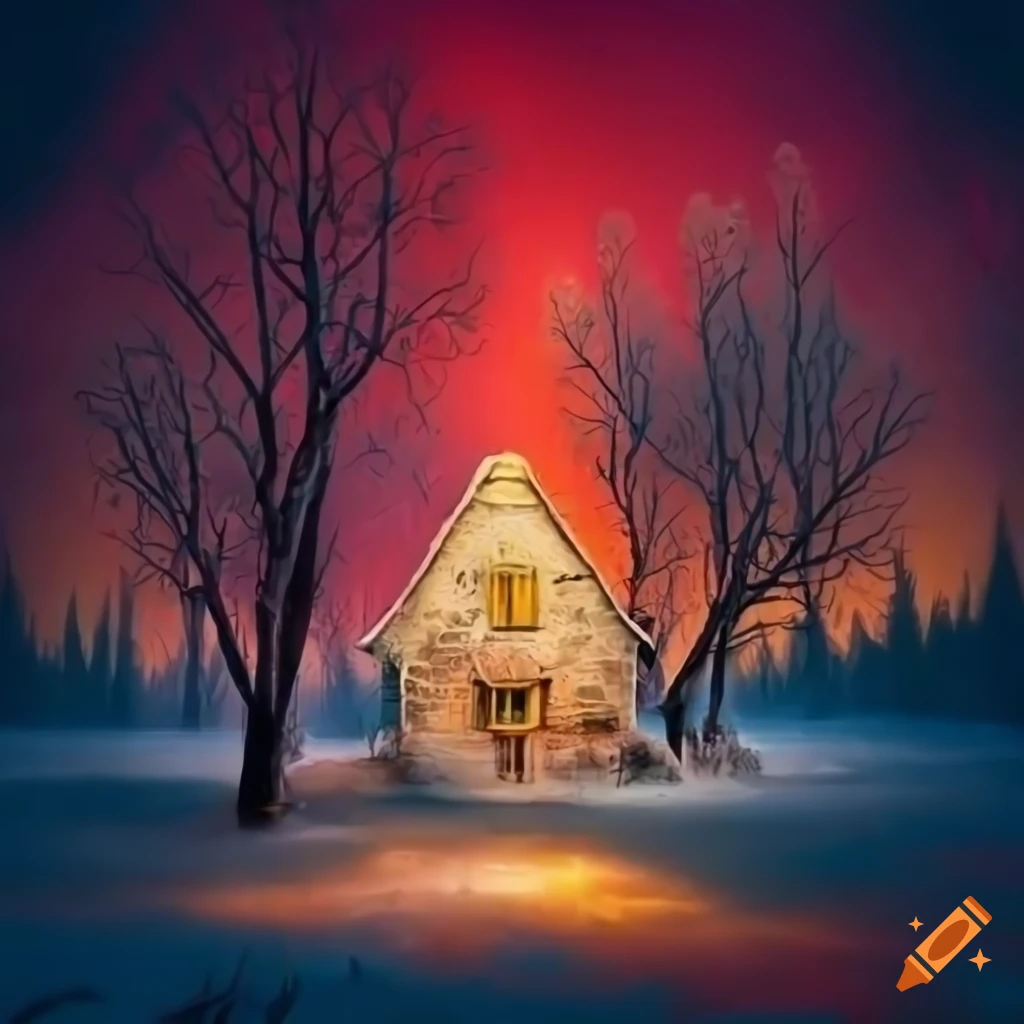 Surrealistic winter scene with sparkling creatures in a park on Craiyon