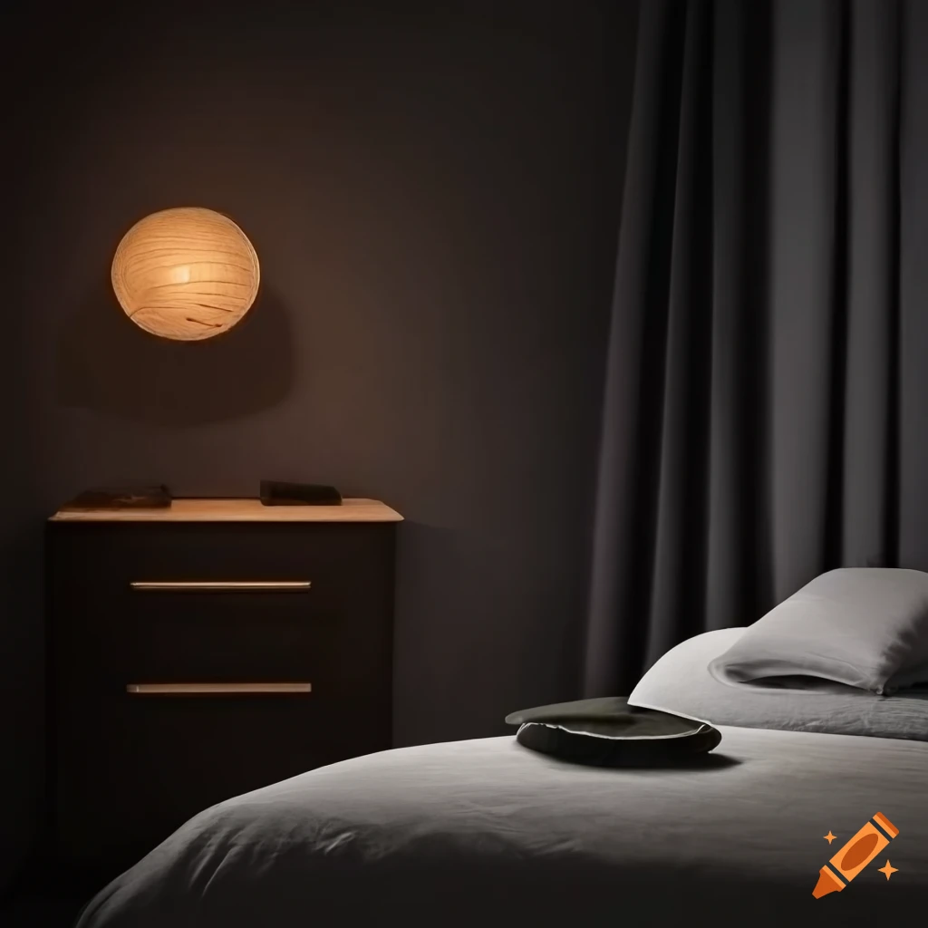 Modern bedroom with a stylish bed and bedside table on Craiyon