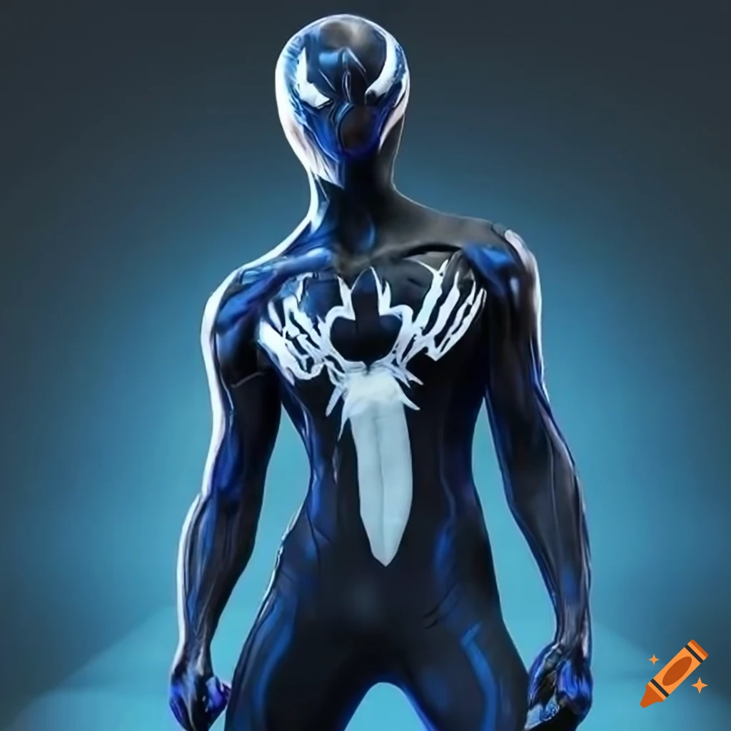 Black and blue symbiote suit with white spider emblem on Craiyon