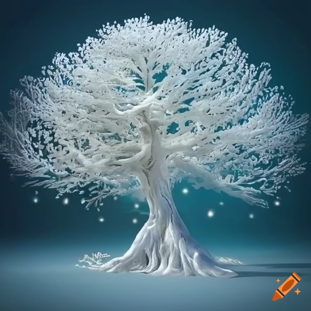 Image of a magical white tree producing stones