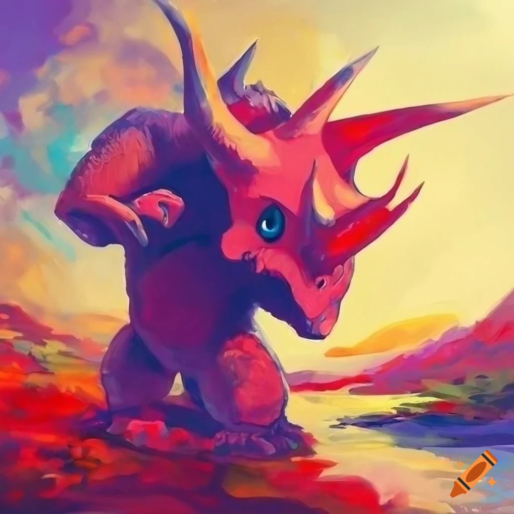 Knife palette painting of a red pokemon