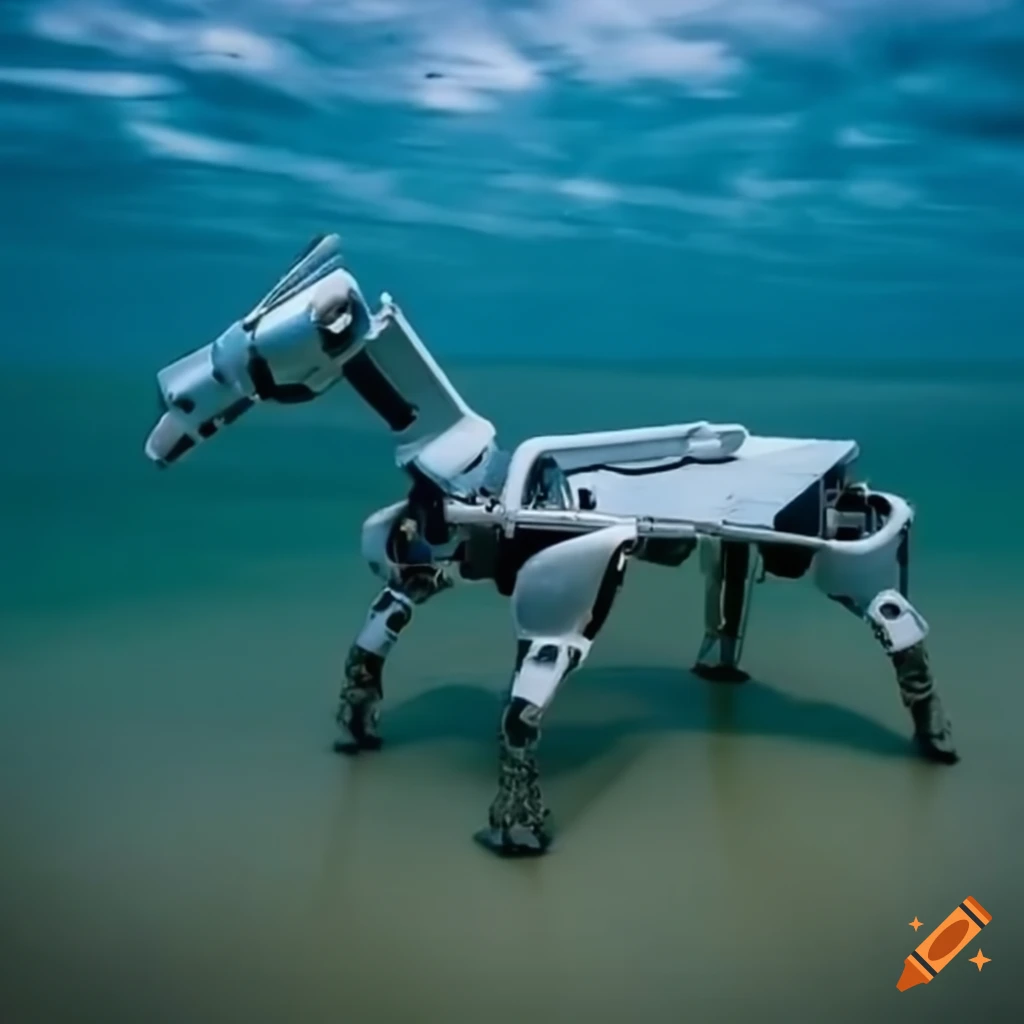 Aquatic robot gracefully swimming in water on Craiyon