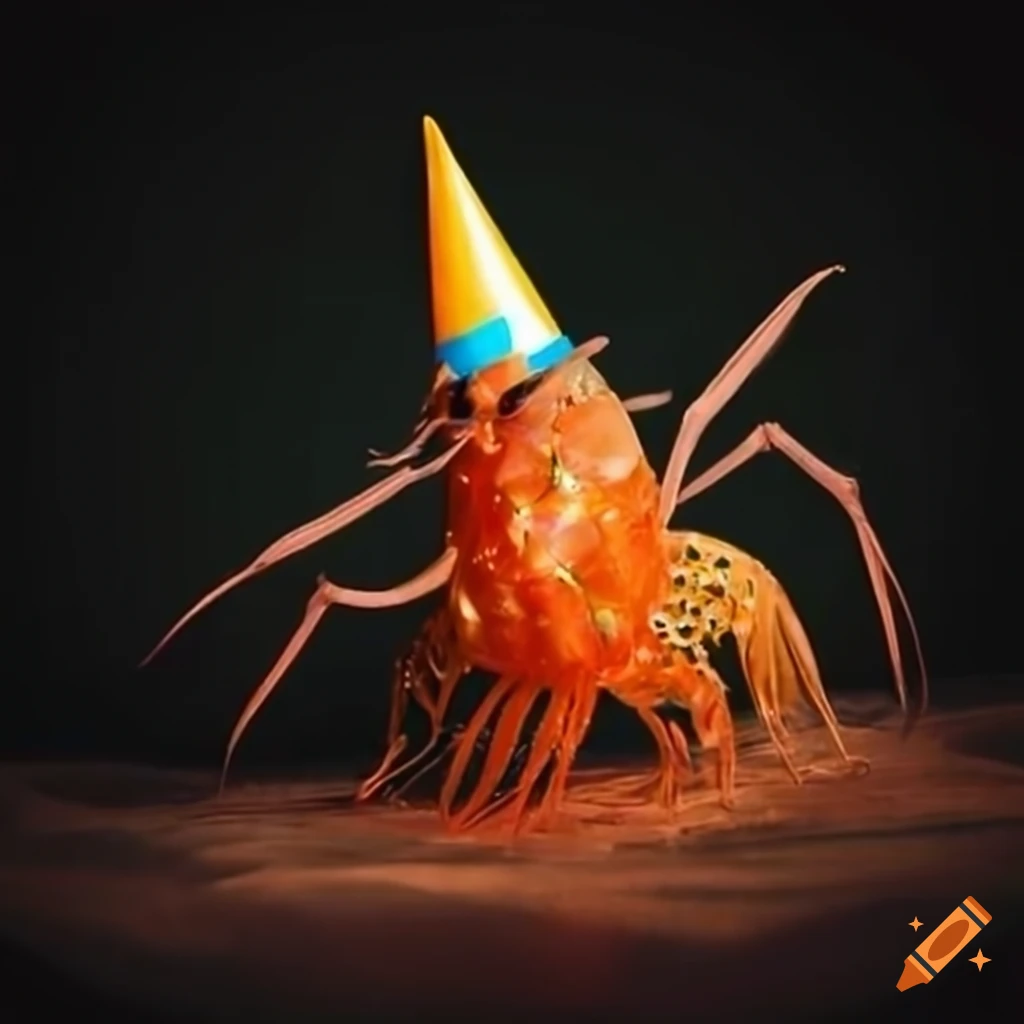 Shrimp wearing a party hat on Craiyon