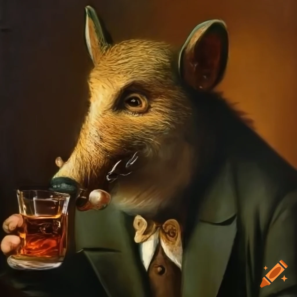 Boar enjoying a beer at a bar on Craiyon