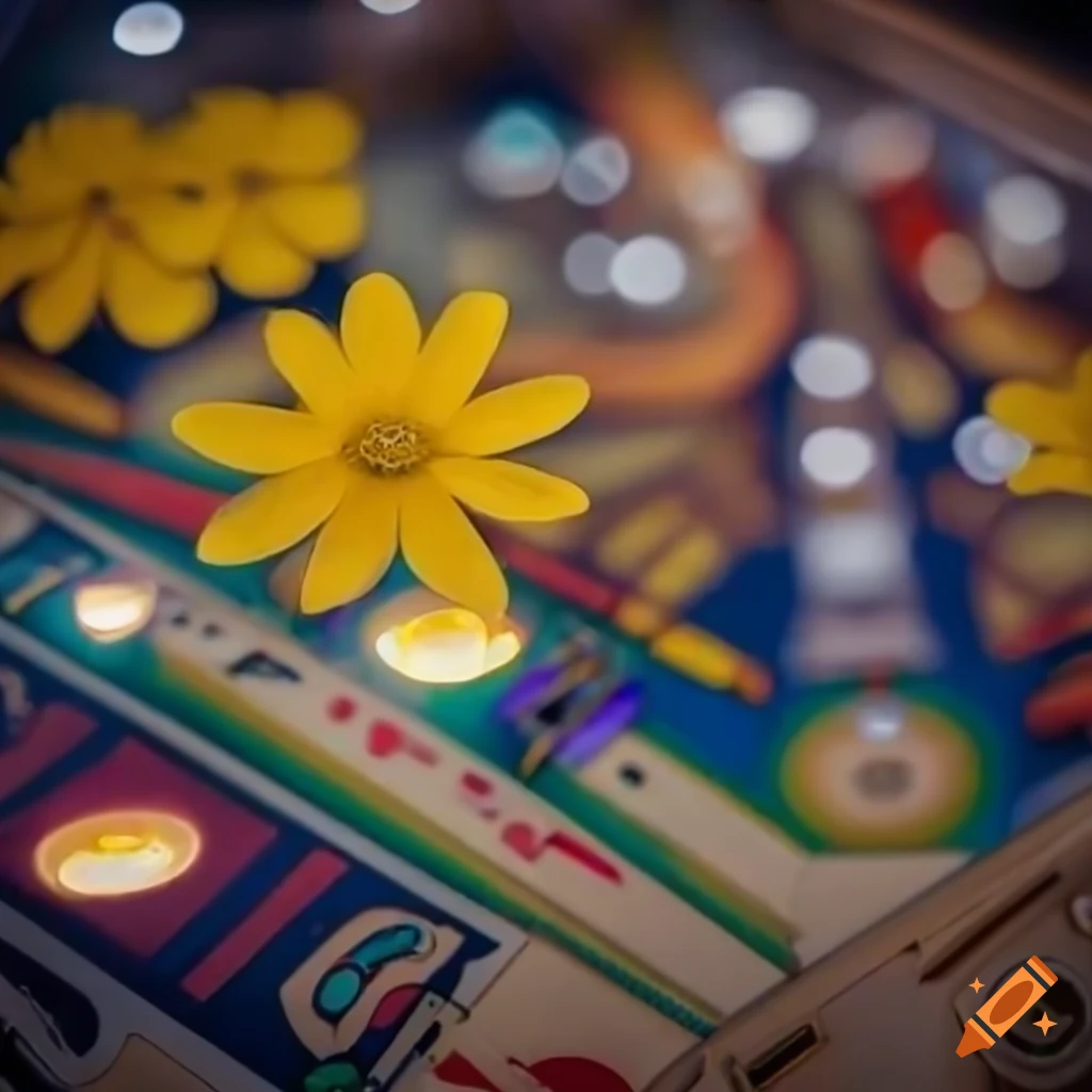 Yellow flowers on a pinball machine