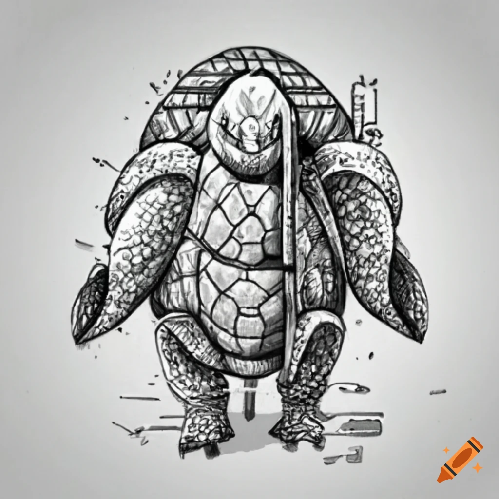 Ukiyo-e style artwork of a colossus and turtle fusion on Craiyon