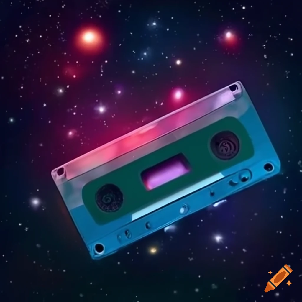 Cassette Tape In Space Surrounded By Stars
