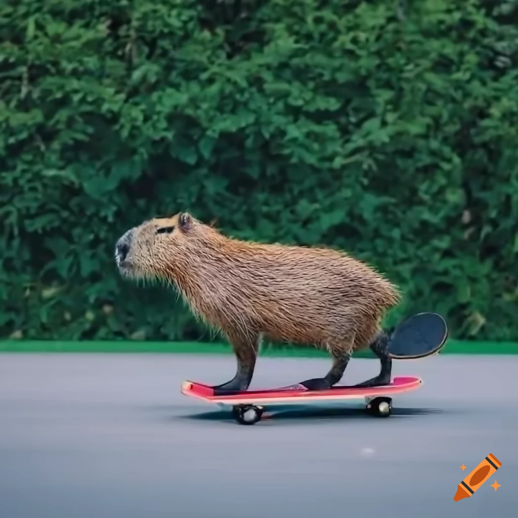 Capybara skateboarding in high definition