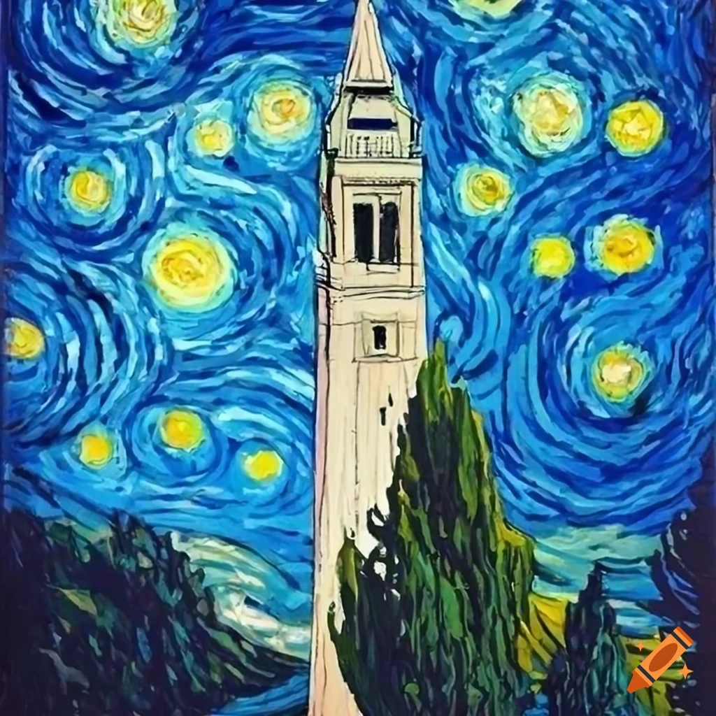 Van gogh style drawing of uc berkeley campanile on Craiyon