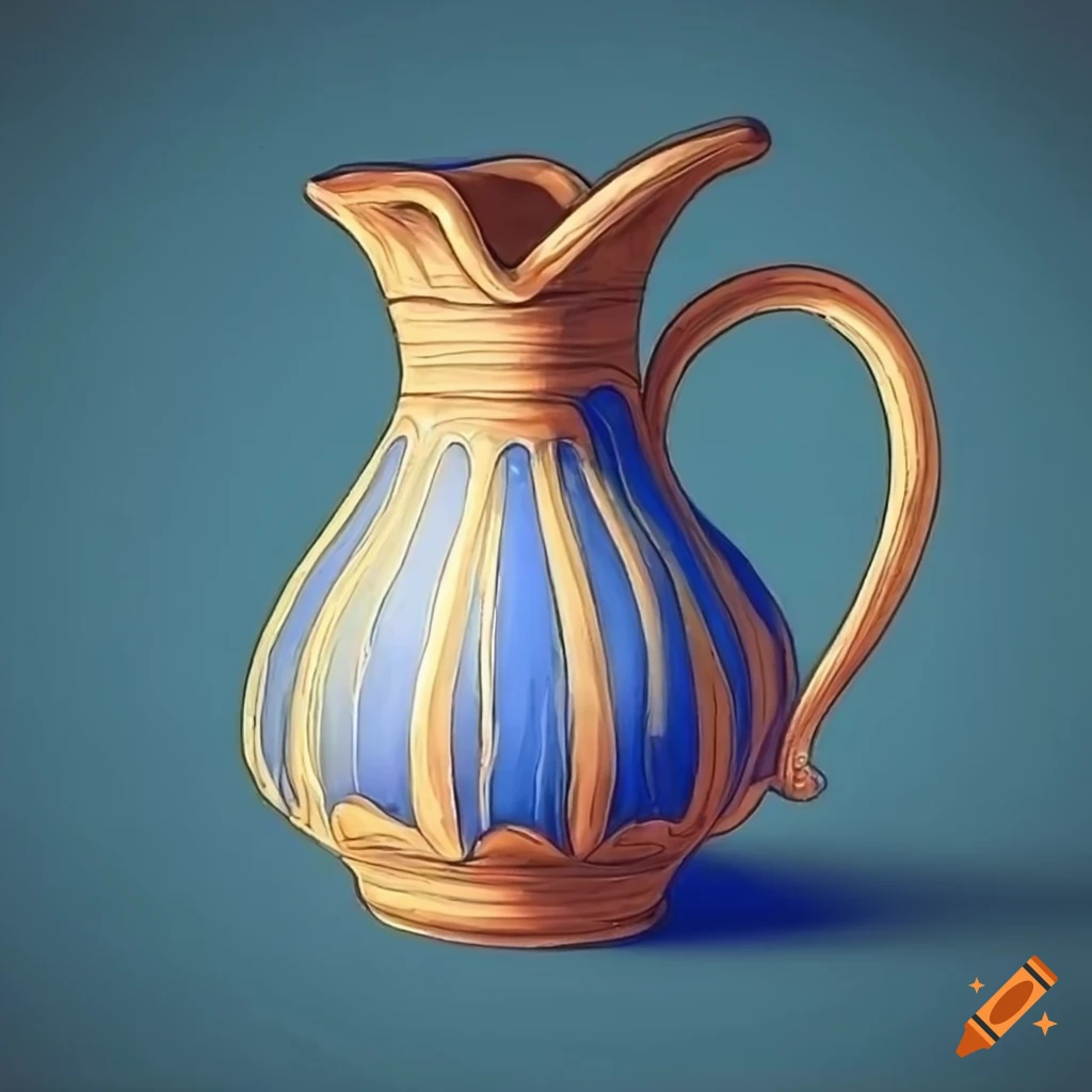 Ceramic pitcher with blue stripe in dnd art style on Craiyon