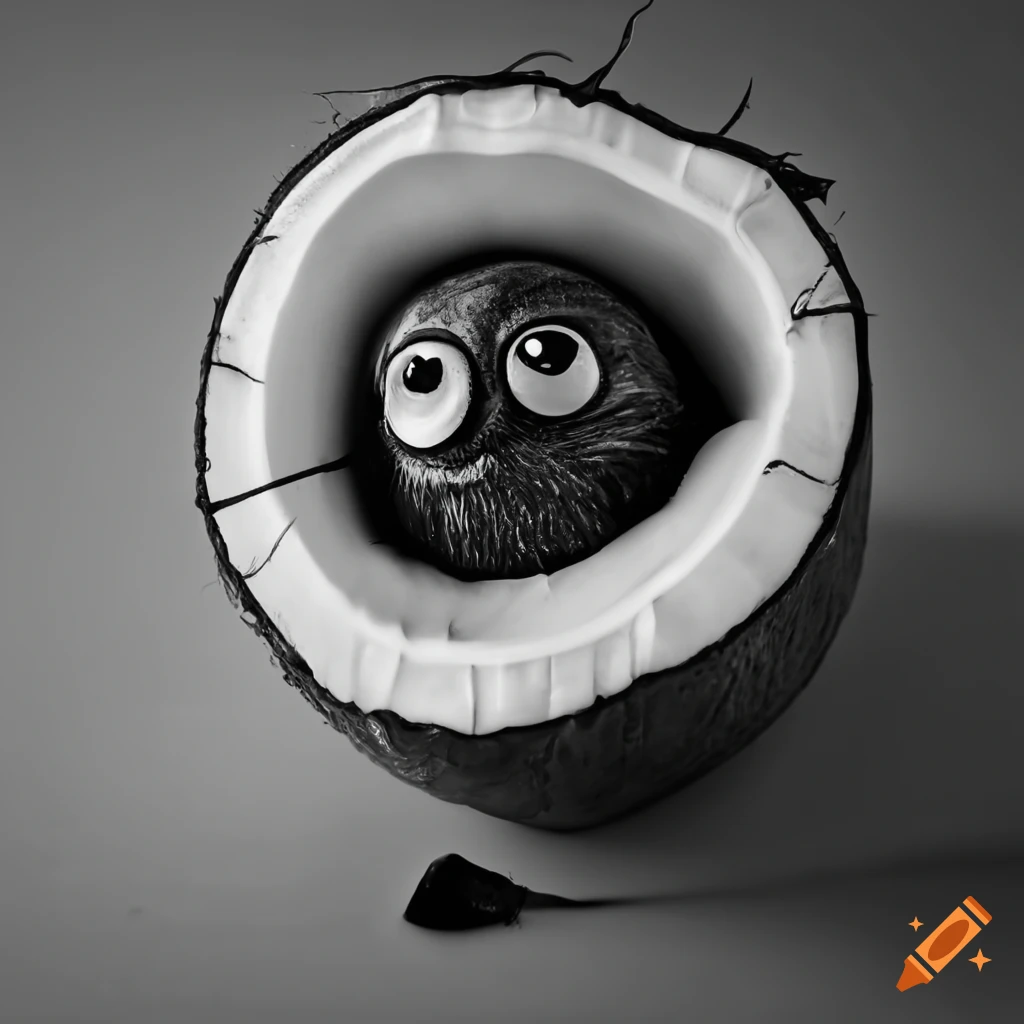 Photorealistic cute monster made of a coconut on Craiyon