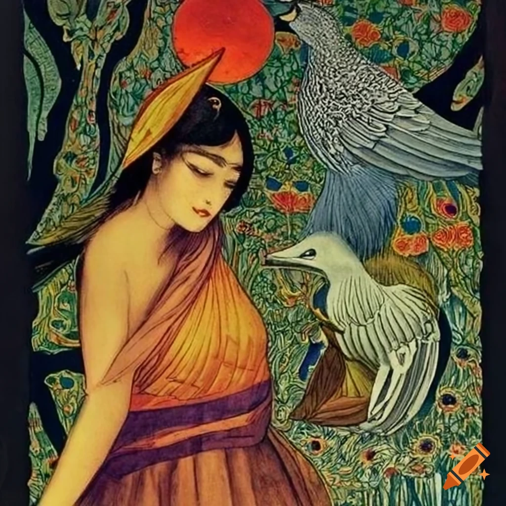 Storybook illustration of a mystical Curandera Raven and elegant Mother ...