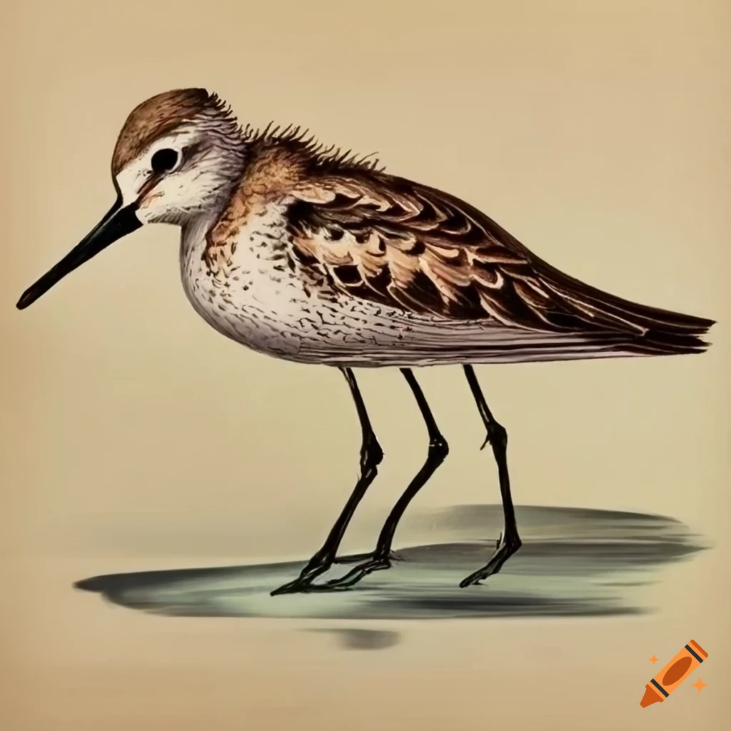Line drawing of a common sandpiper in brown and blue on Craiyon