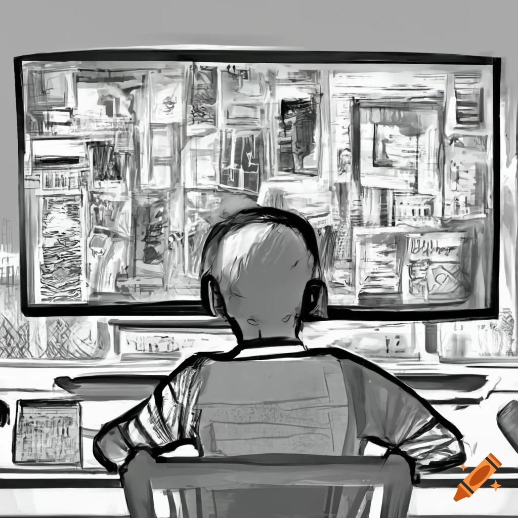 Digital drawing of a boy sitting in front of a computer on Craiyon