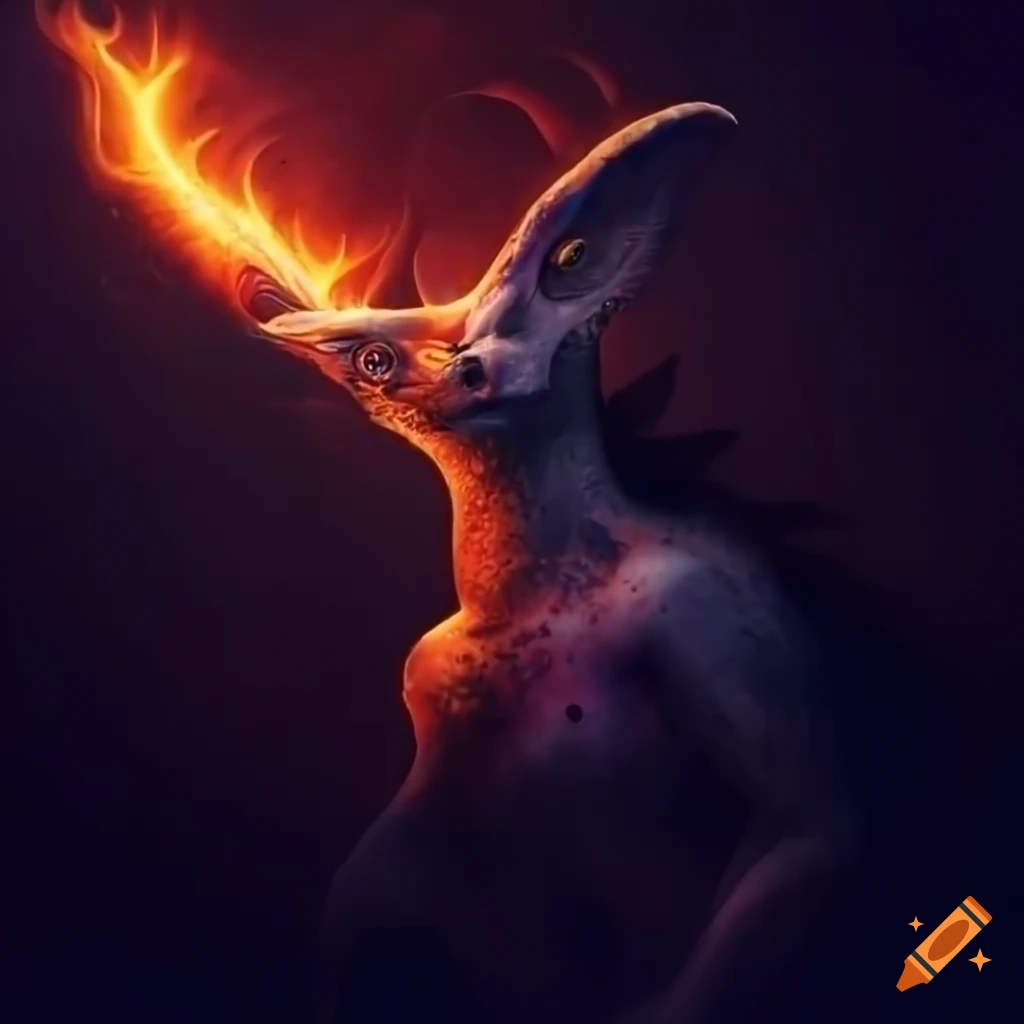 Illustration of a mythical creature emerging from flames
